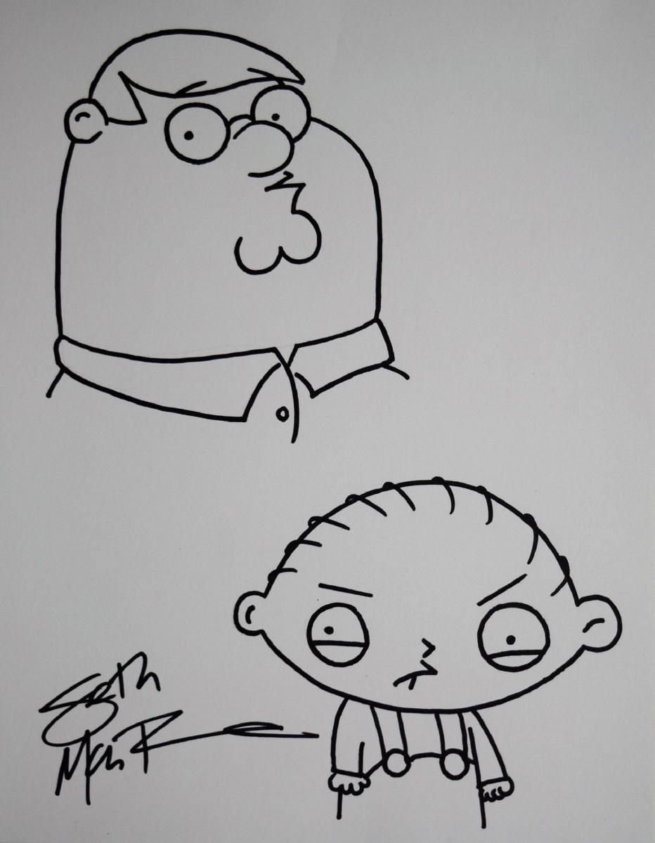 Peter Griffin & Stewie sketch signed by Seth MacFarlane | EstateSales.org