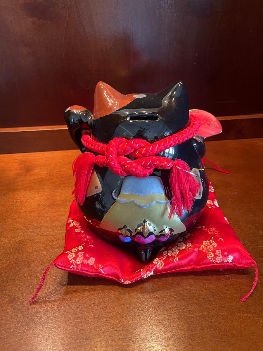 Fat cat bank from Hong King. Sits on its own red silk pillow. 8” tall ...