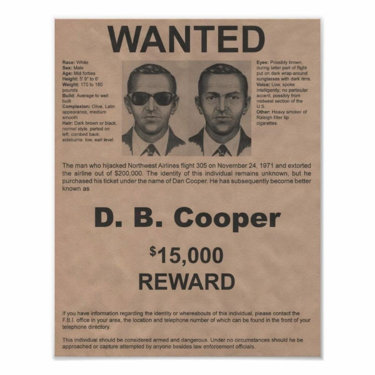 D.B. Cooper Wanted Reprint Poster | EstateSales.org