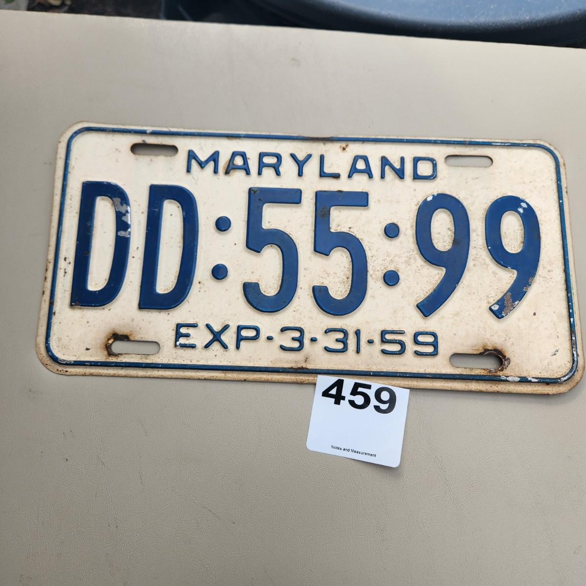 Maryland License Plate 1959 | EstateSales.org