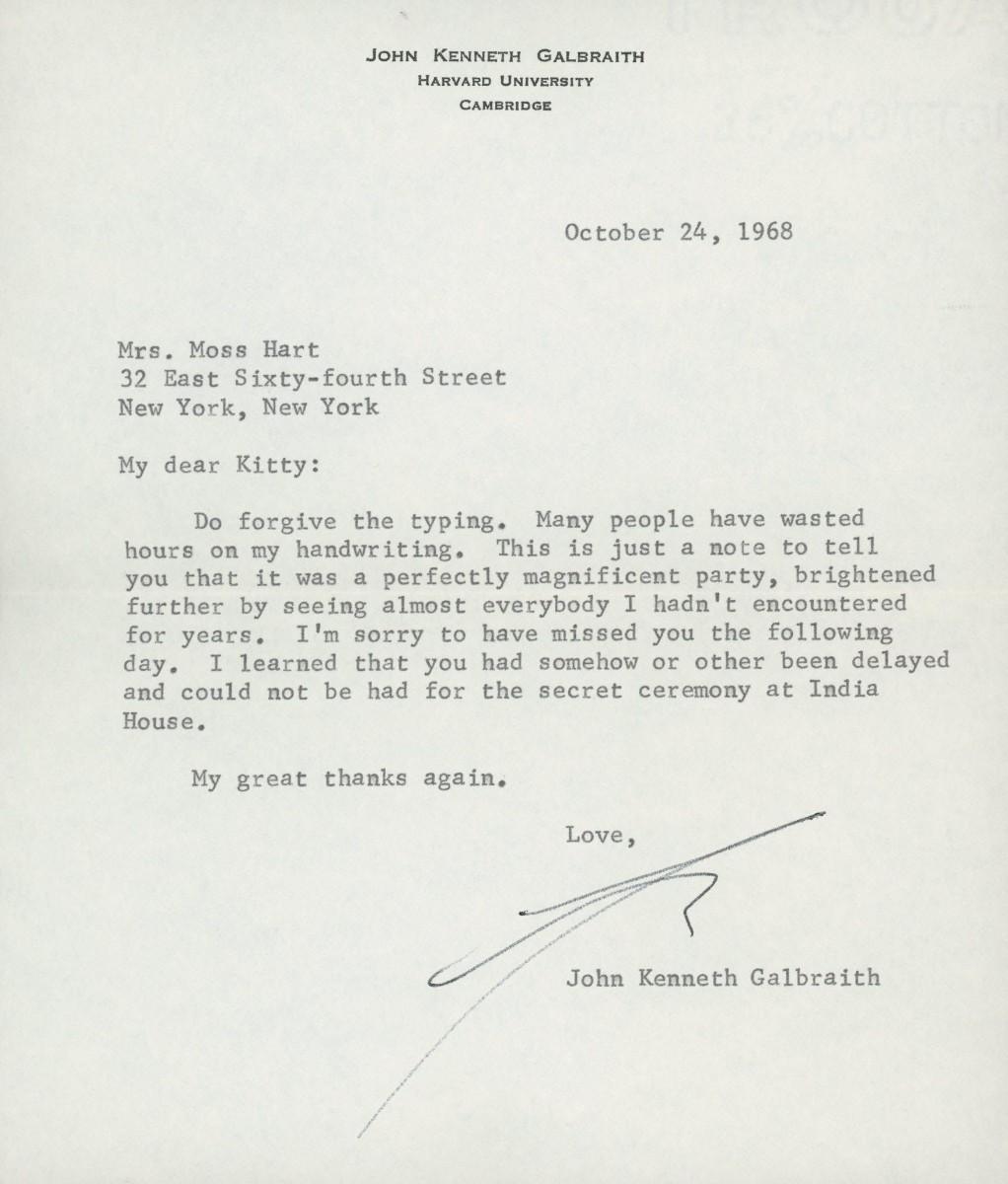 John Kenneth Galbraith signed letter | EstateSales.org
