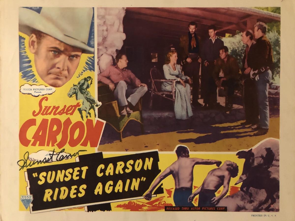 Sunset Carson Rides Again signed lobby card | EstateSales.org