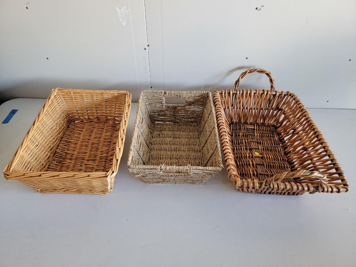 3 Sturdy Wicker Baskets Medium | EstateSales.org
