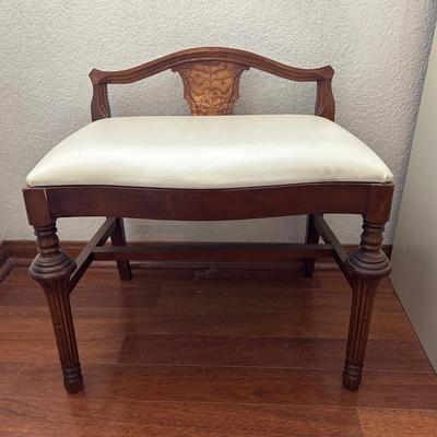 Vintage Wood Vanity Dressing Table Bench Chair with Vinyl Seat ...