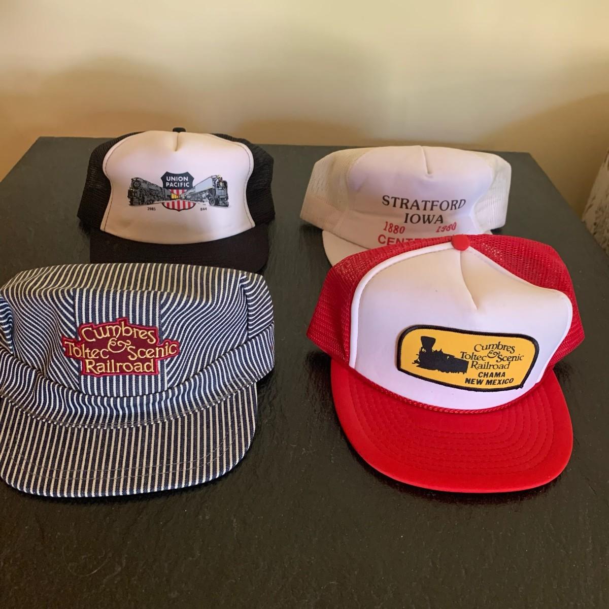 4 Types of Railroad Hats (Red, Black with Strip, White, Black with ...