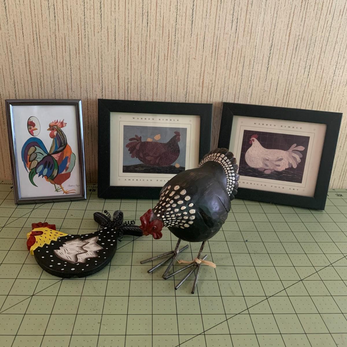 Rooster Ornaments and Frames (Black, White & Multicolor) | EstateSales.org