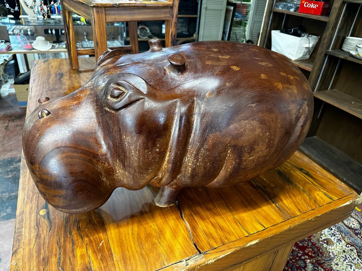 Massive Hand Carved in South Africa - Wood Hippo 100lbs+ | EstateSales.org
