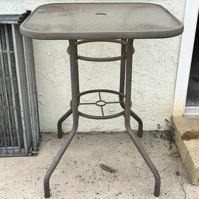 Bar Height Glass Top Square Patio Table with Umbrella Opening **OFF ...