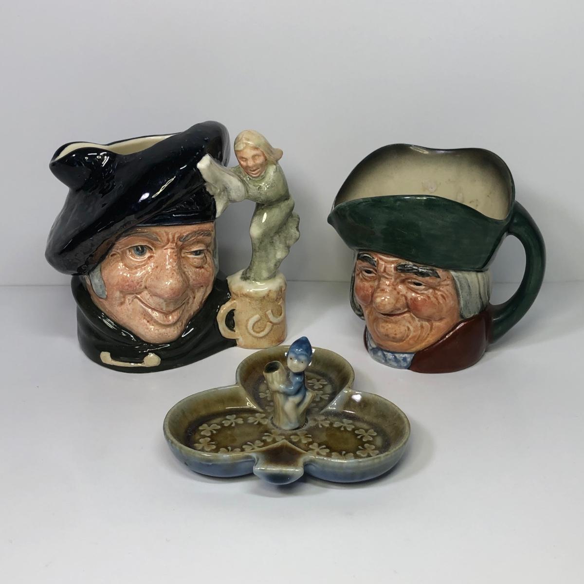 LOT 189M: Royal Doulton 1972 Tam o'Shanter D6636 (4") & Toby Philpot (3.5") w/ Irish Porcelain ...