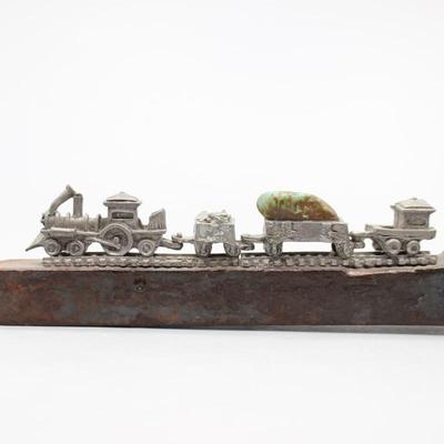 Vintage Miniature Pewter Train Carrying Mineral on Heavy Railroad Spike ...