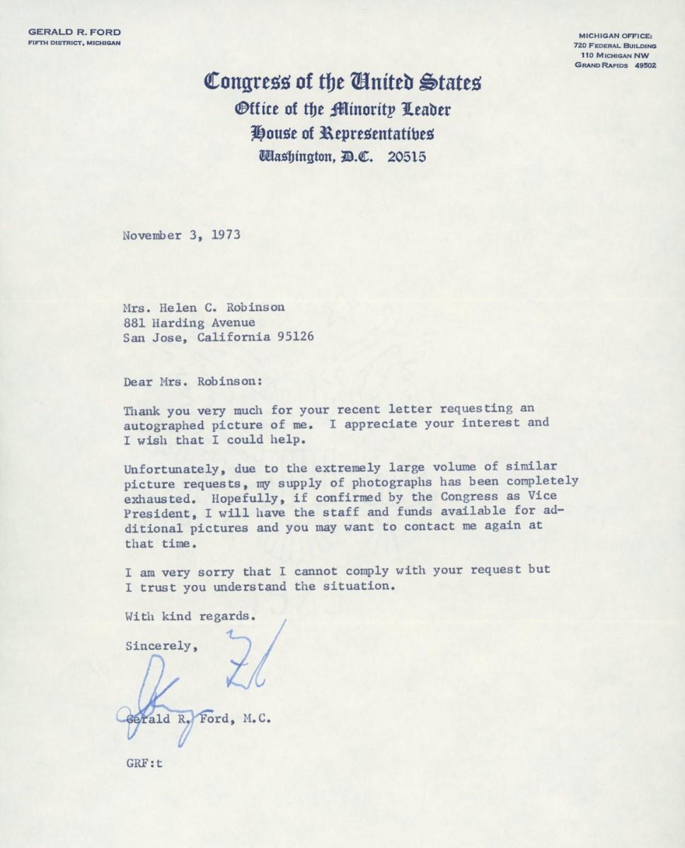 President Gerald Ford signed letter | EstateSales.org