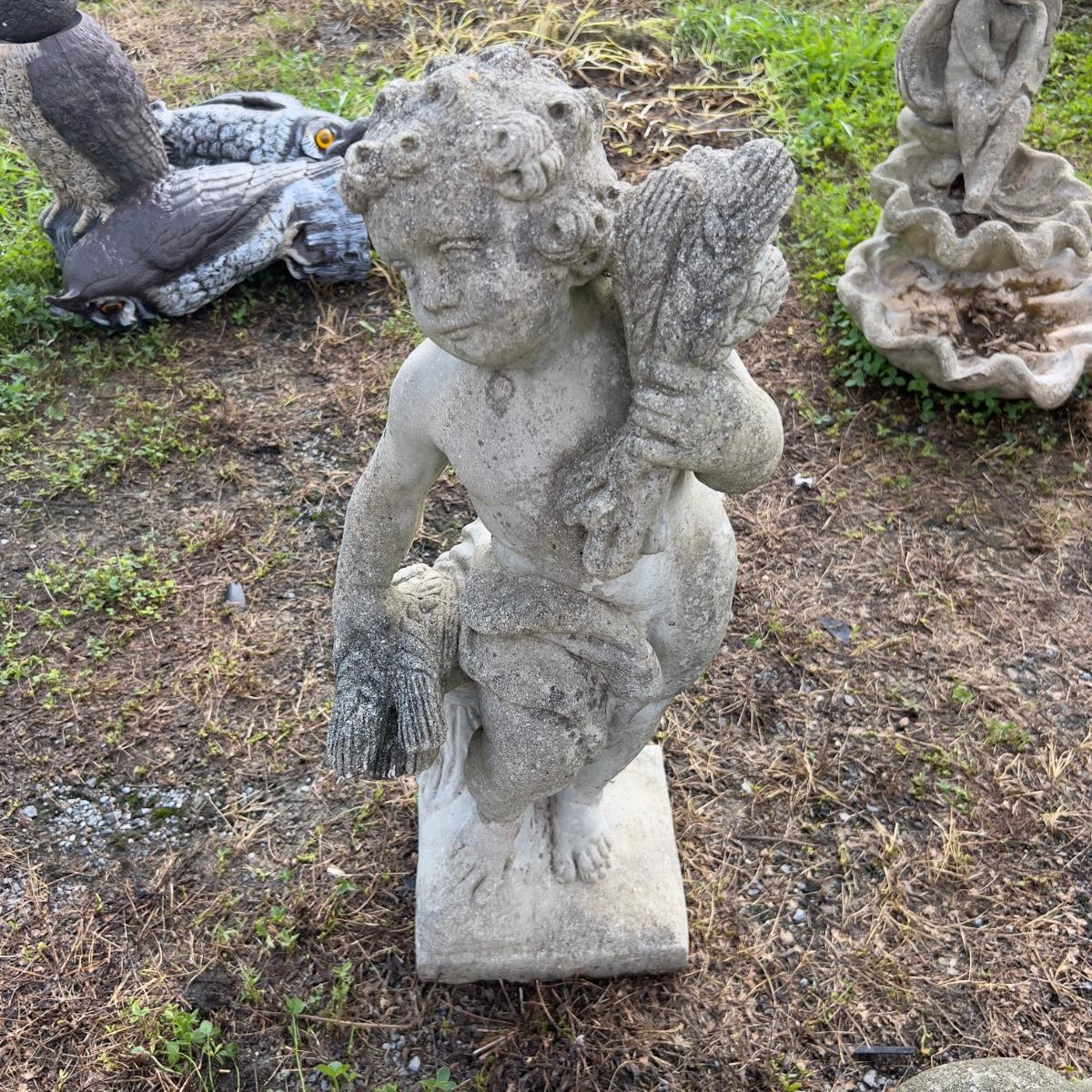 874 Vintage Garden Cement Statue of Four Seasons (Winter) Cherub/ Putti ...