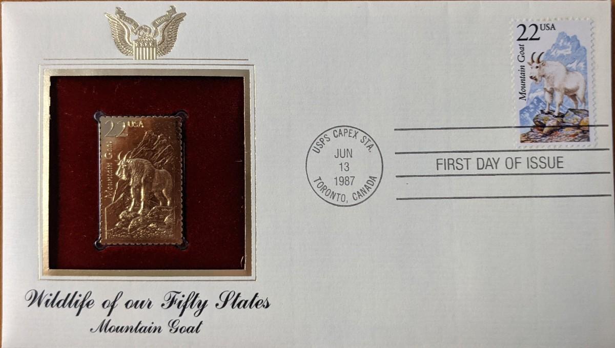 Wildlife of Our Fifty States Mountain Goat Gold Stamp Replica First Day ...