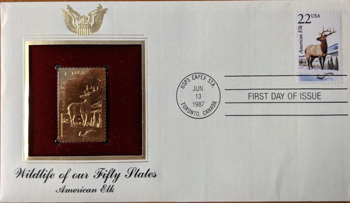 Wildlife of Our Fifty States American Elk Gold Stamp Replica First Day ...