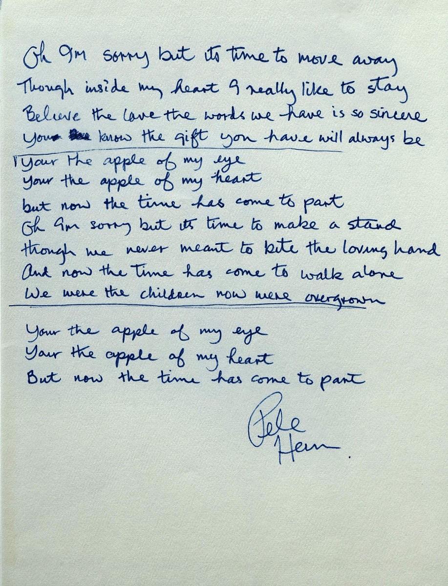 Badfingers Pete Ham written and signed lyrics | EstateSales.org