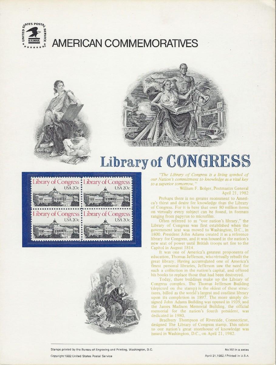 Americ Library of Congress stamp set of four 20 cent stamps ...
