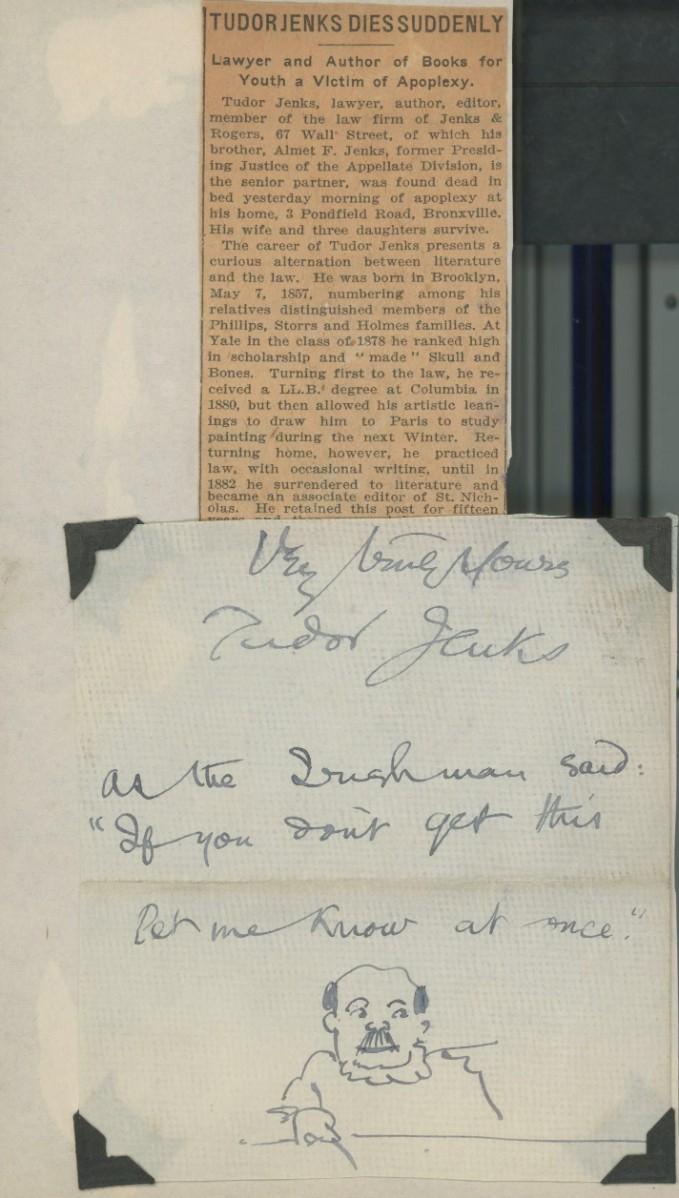 Tudor Jenks handwritten note with sketch | EstateSales.org