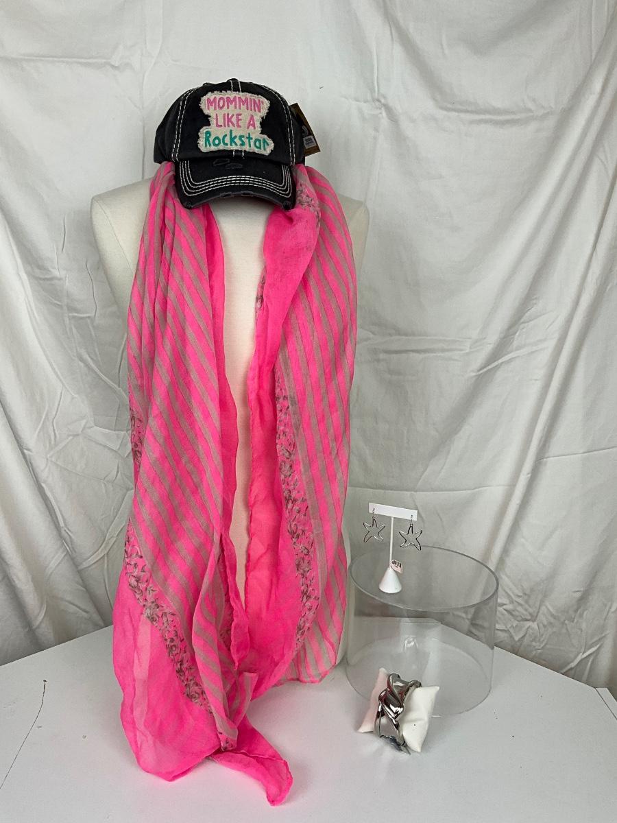 185 Mommy Like a Rockstar Hat with Pink Scarf, Starfish Earrings and ...