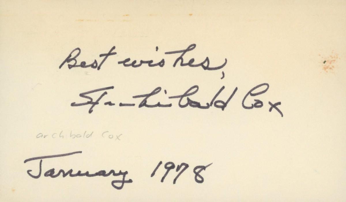 Archibald Cox signed note dated January 1978 | EstateSales.org