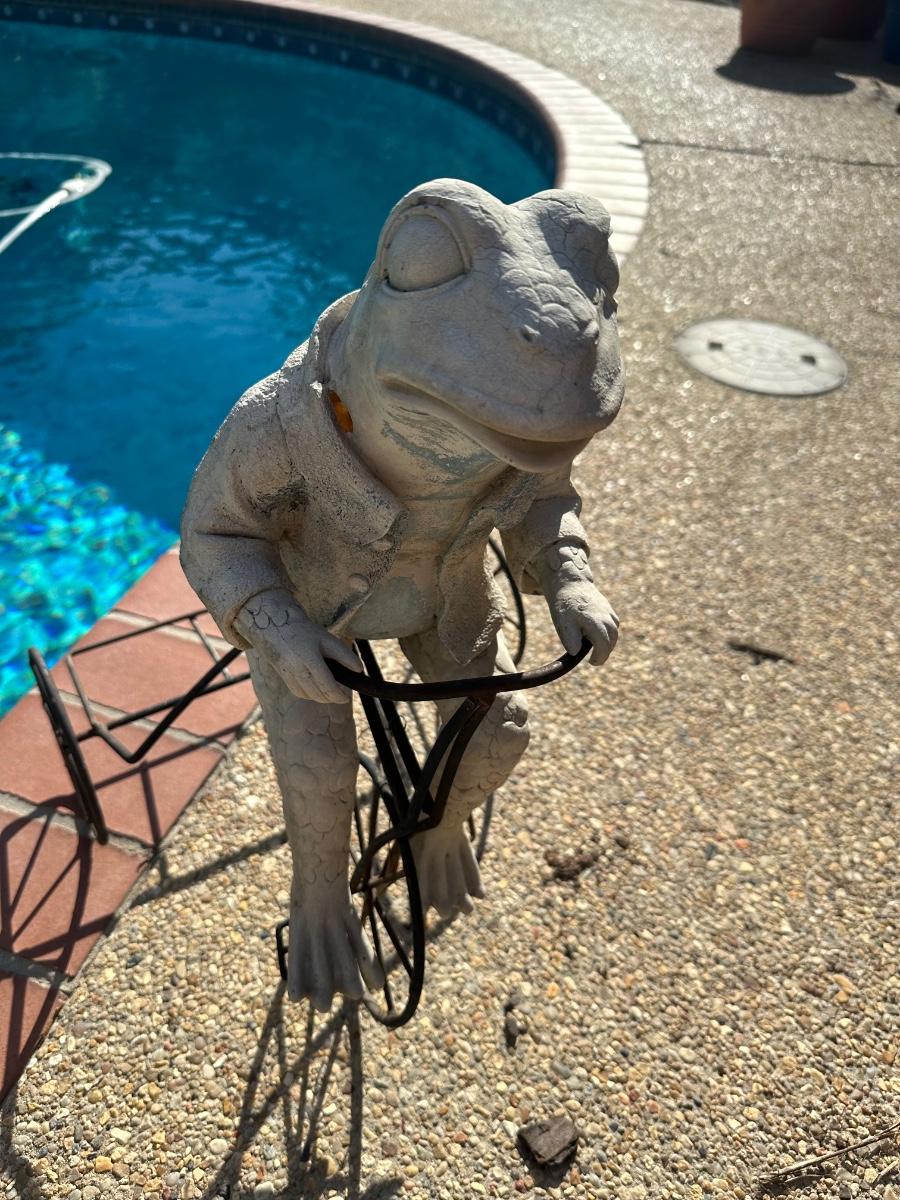 (2) Plastic Garden Statues, Frog on Metal Tricycle (See Description ...