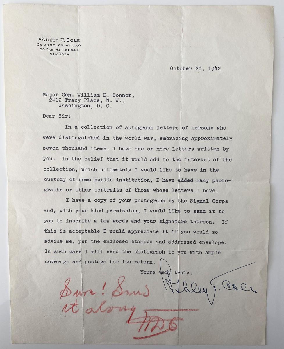Military Officer William Durward Connor signed letter | EstateSales.org