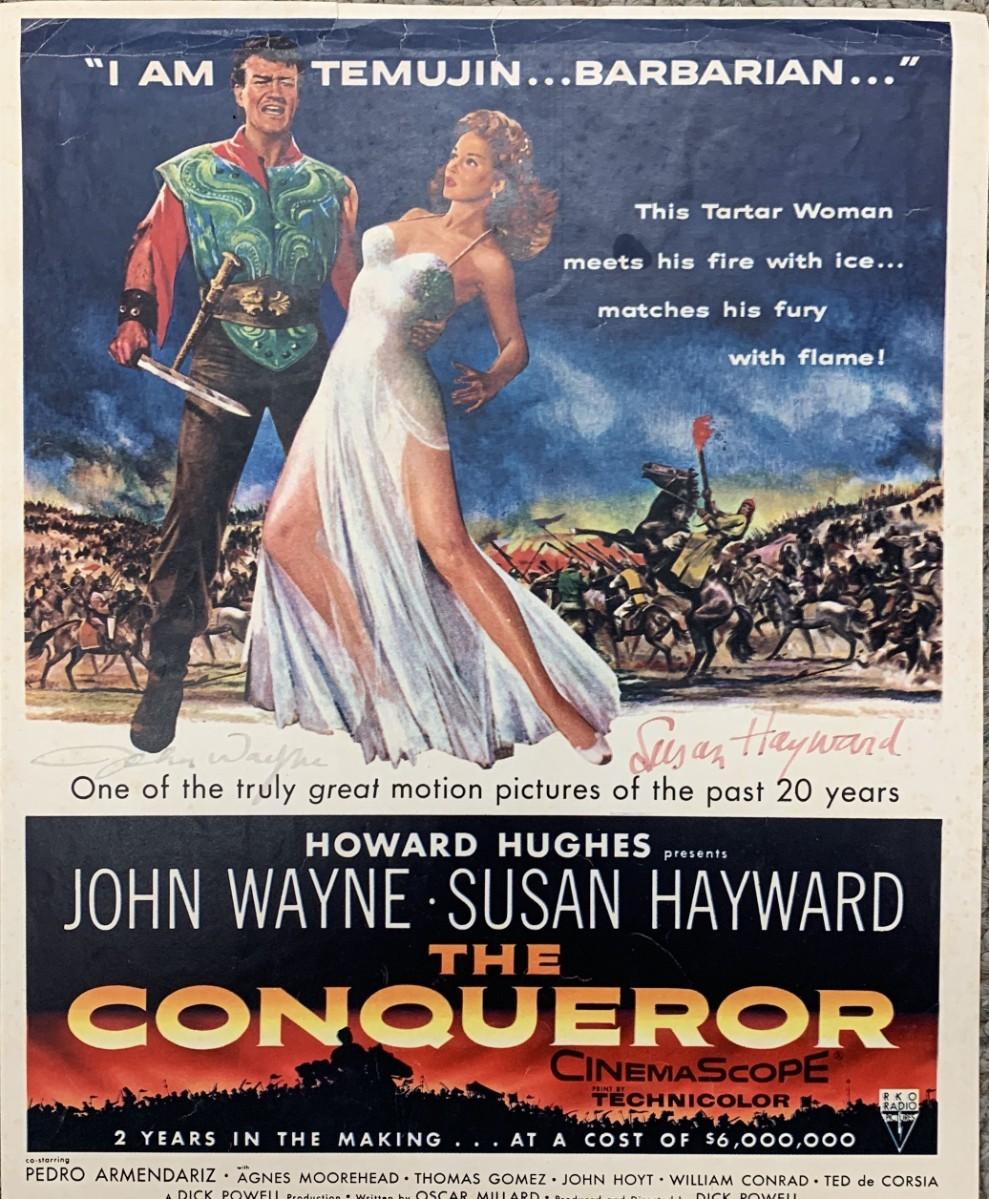 John Wayne and Susan Hayward signed The Conqueror lobby card ...