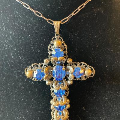 Stunning large 3” blue stone cross | EstateSales.org