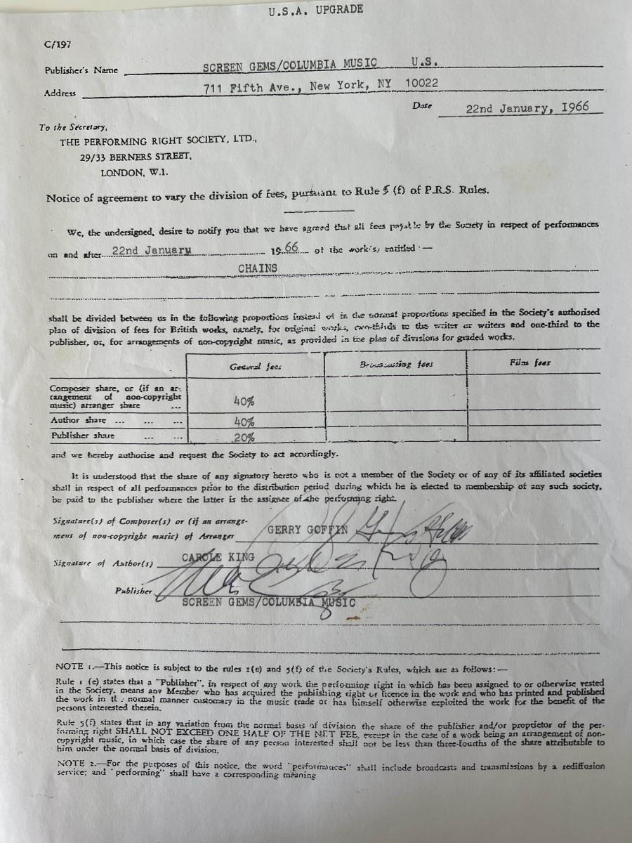 Carole King and Gerry Goffin signed contract | EstateSales.org