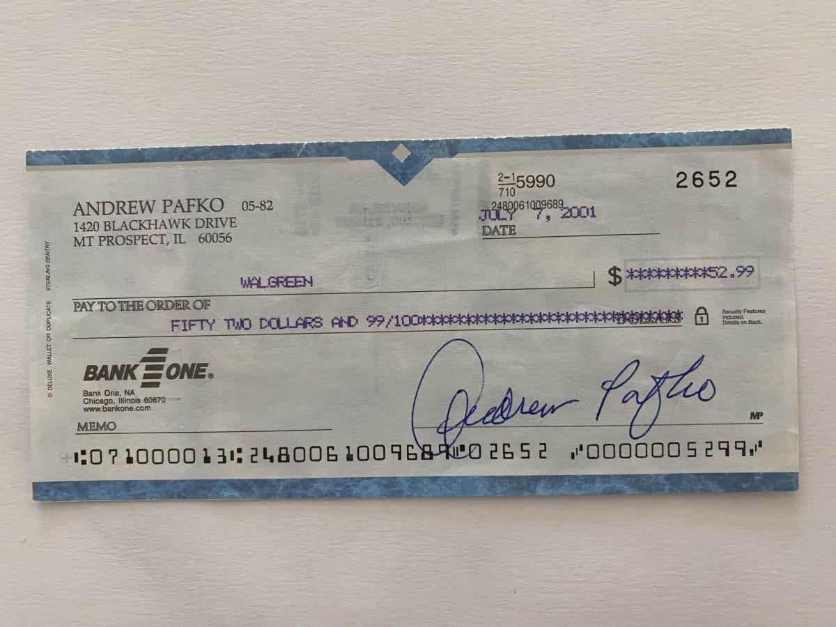 Andrew Pafko signed check | EstateSales.org
