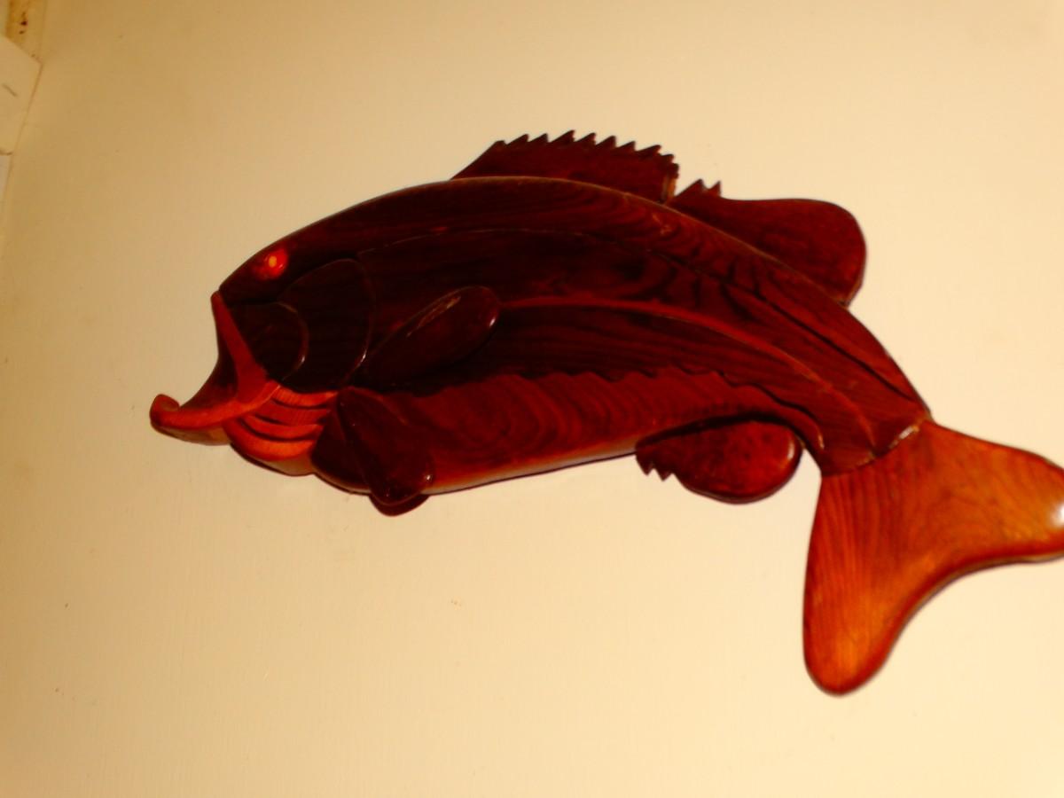 Beautiful Wood Intarsia Big Mouth Bass Wall Hanging, Fisherman Décor ...