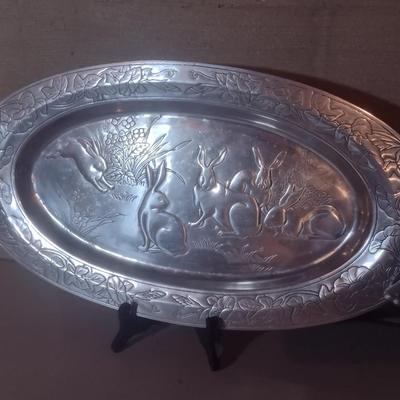 Vintage Arthur Court Pewter Rabbit Themed Handled Serving Platter ...
