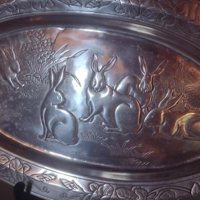 Vintage Arthur Court Pewter Rabbit Themed Handled Serving Platter ...