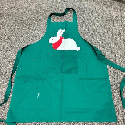 White Rabbit Bunny Wearing Red Bandana on Green Full Apron ...