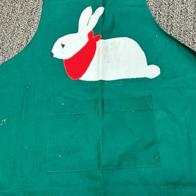 White Rabbit Bunny Wearing Red Bandana on Green Full Apron ...
