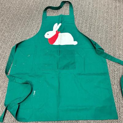 White Rabbit Bunny Wearing Red Bandana on Green Full Apron ...
