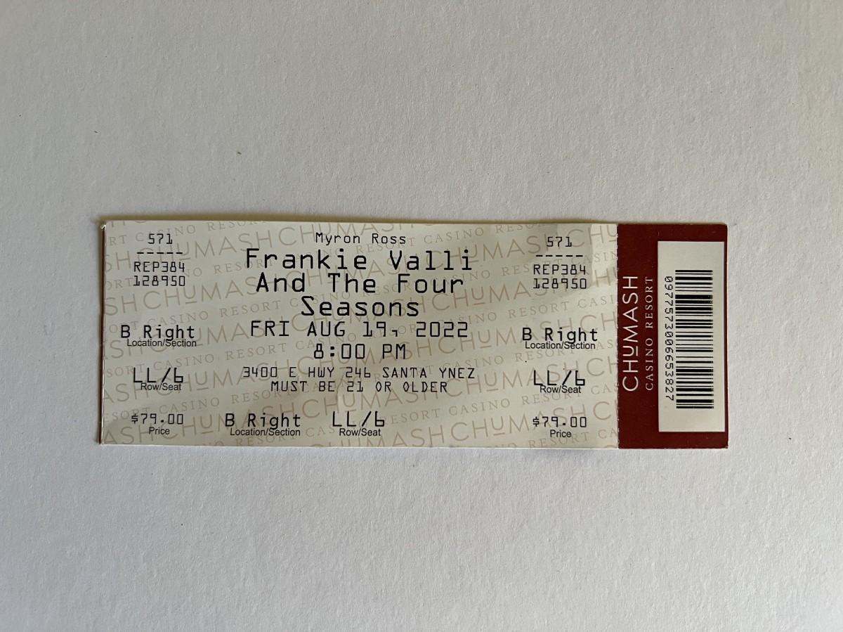 Frankie Valley And The Four Seasons concert ticket | EstateSales.org