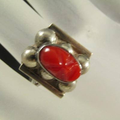 Vintage Del Rio Sterling Silver and Red Jasper Aztec Mask Design ...