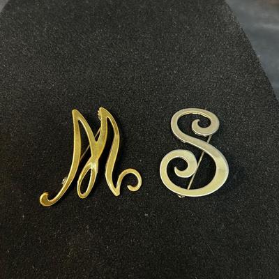 Monogram Initial Pin Brooch Letter M and S | EstateSales.org