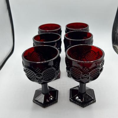 Set of 6 Ruby Red Wine Goblet Stemware Drink Glasses 1876 Cape Cod ...
