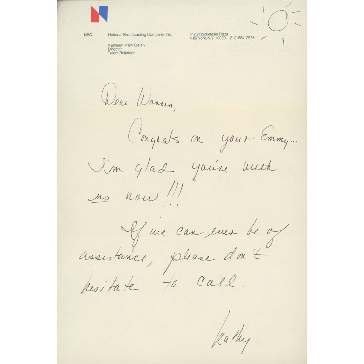 Kathleen Mary Gately (NBC) signed letter | EstateSales.org