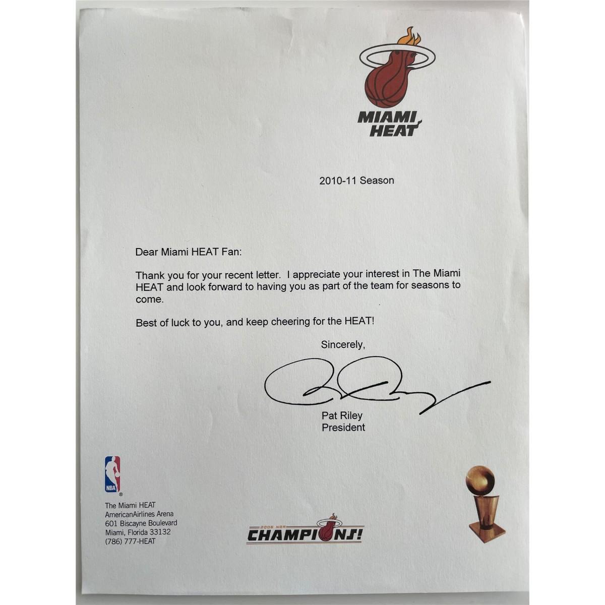 Miami Heat President Pat Riley facsimile signed letter | EstateSales.org