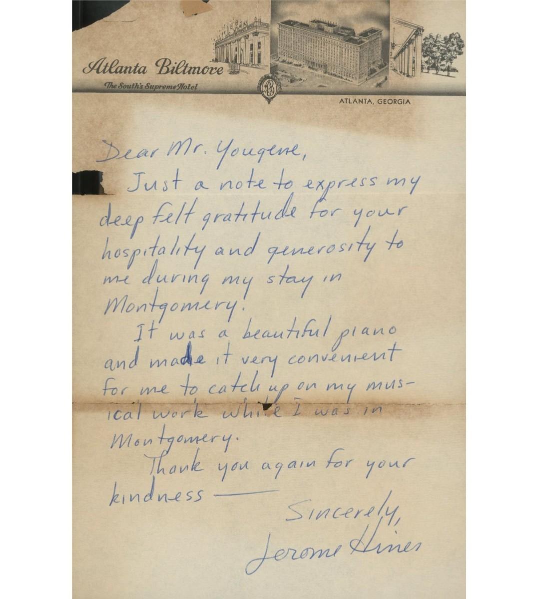 Jerome Hines signed hand written letter | EstateSales.org