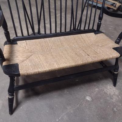 Early American Design Hitchcock Style Painted Bench with Rush Seat ...