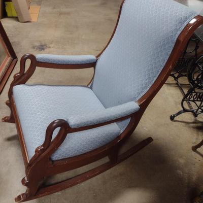 Vintage Wood Framed Swan Neck Rocking Chair with Traditional Shell ...