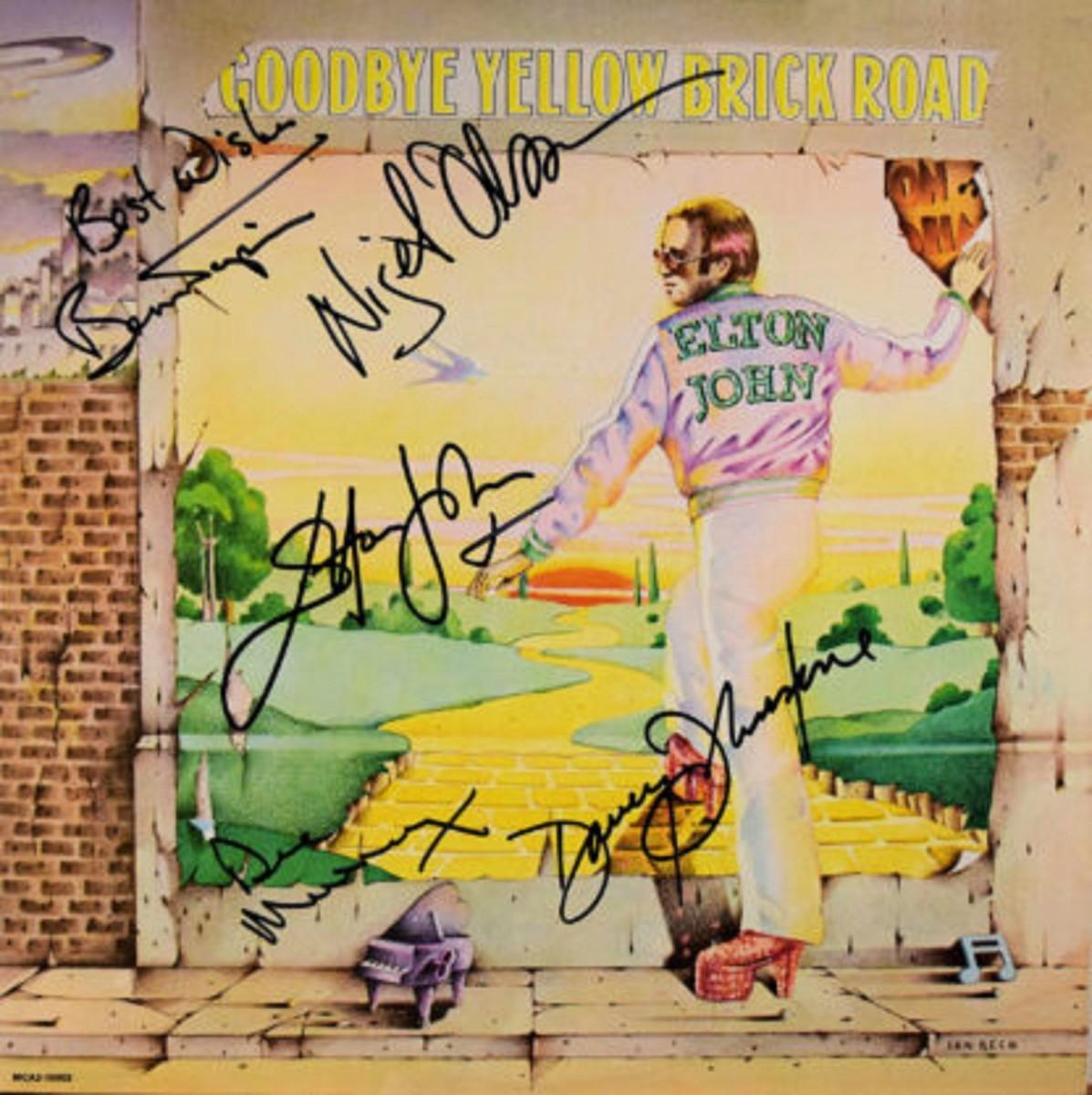 Elton John & Bernie Taupin signed Goodbye Yellow Brick Road album ...