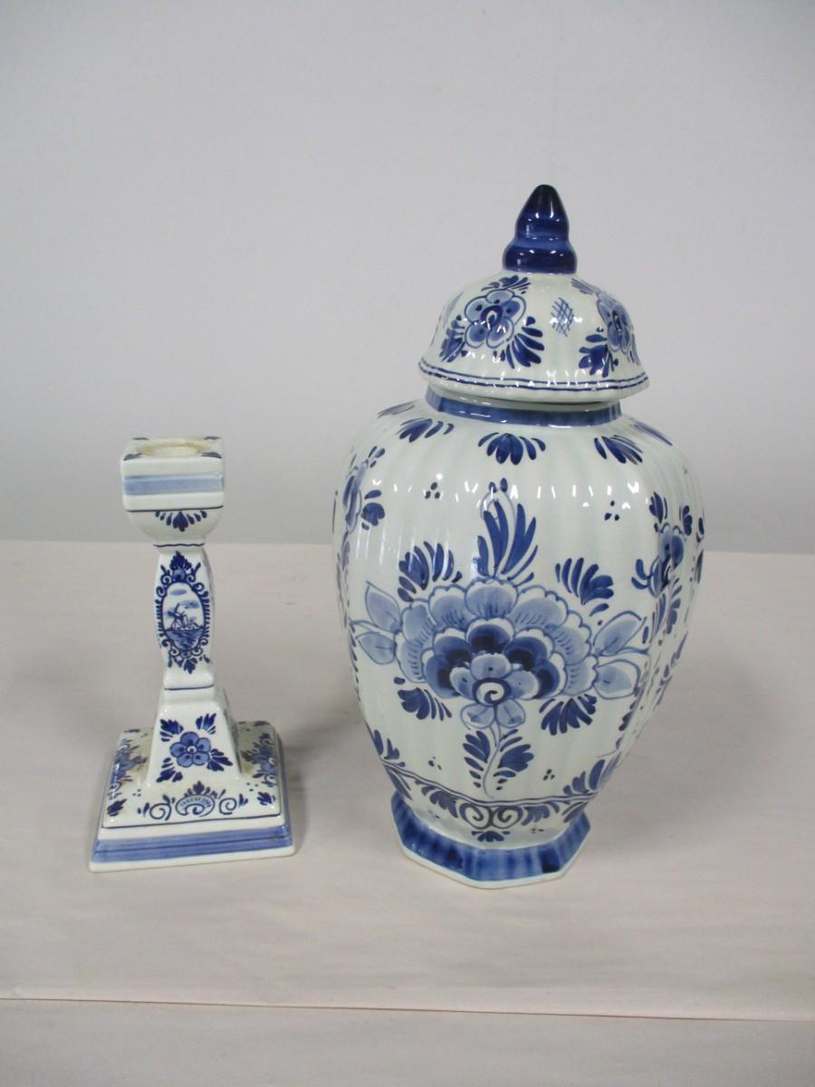 Pair of Blue Delft Porcelain Hand Painted Urn and Candlestick Holder ...