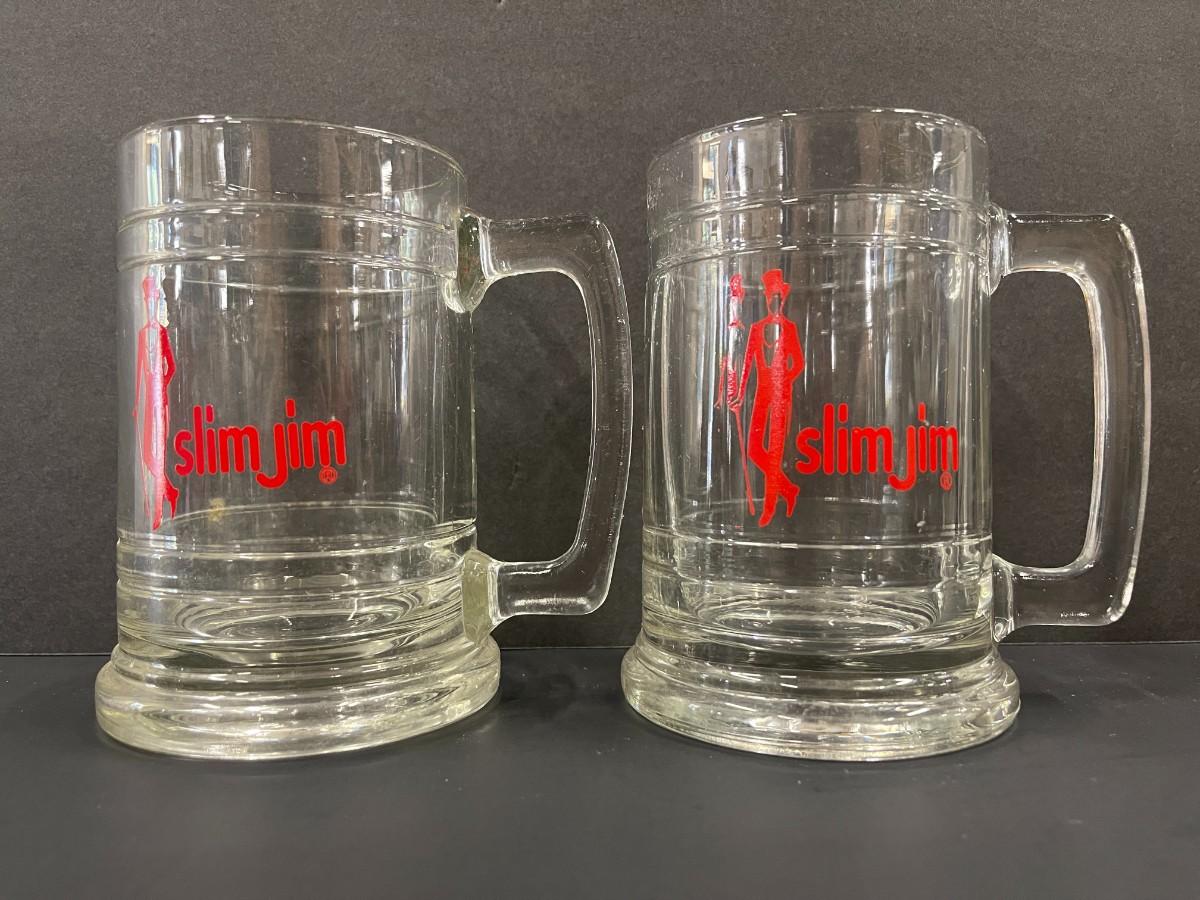 Lot Of 2 Vintage 1970s Slim Jim Glass Mugs