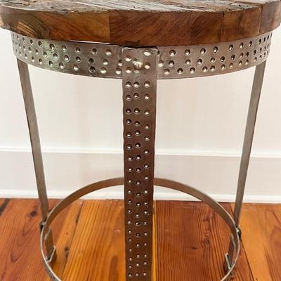 Rustic Wood & Metal Side Table | EstateSales.org