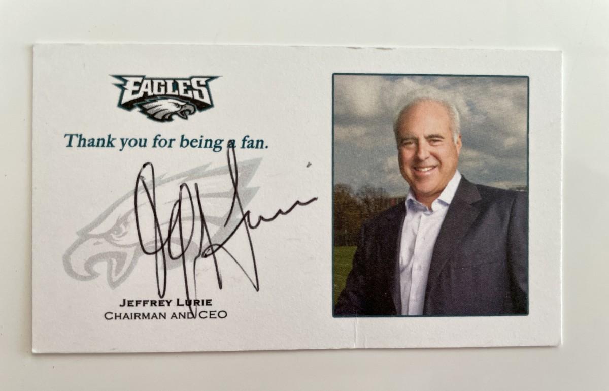 Philadelphia Eagles CEO Jeffrey Lurie signed business card ...
