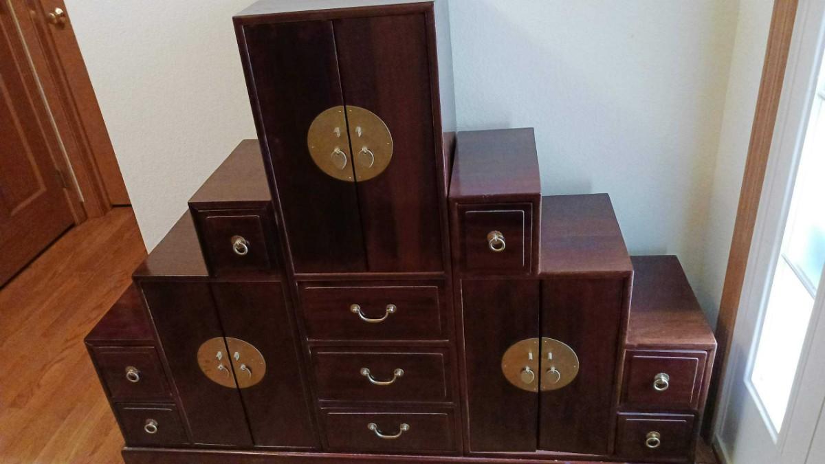 Beautiful Asian 3-piece Step Cabinet - Solid Wood In Dark Stain ...